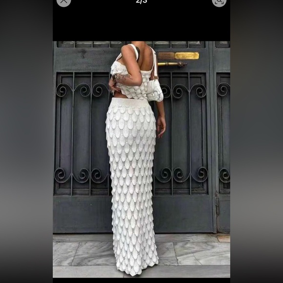 Trendy boutique | Dresses | White Textured Crochet Scales Maxi Skirt ...